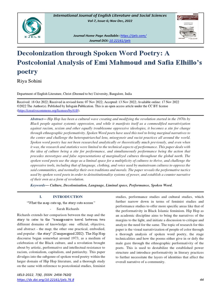 Decolonization Through Spoken Word Poetry: A Postcolonial Analysis of ...