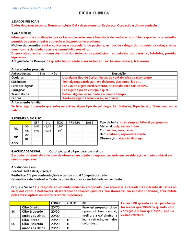 Ficha clínica oftalmológica | PDF | Olho humano | Olho