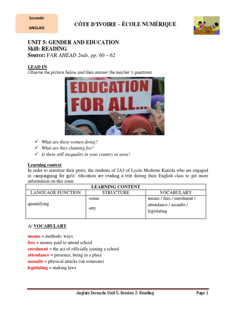 Unit 5, Gender and Education Reading | PDF | Gender | Gender Studies