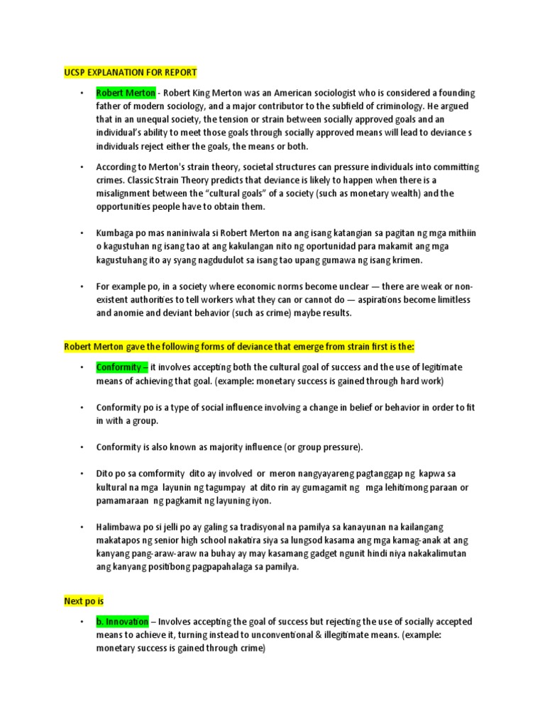 Ucsp Explanation For Report | PDF | Deviance (Sociology) | Philosophical Theories