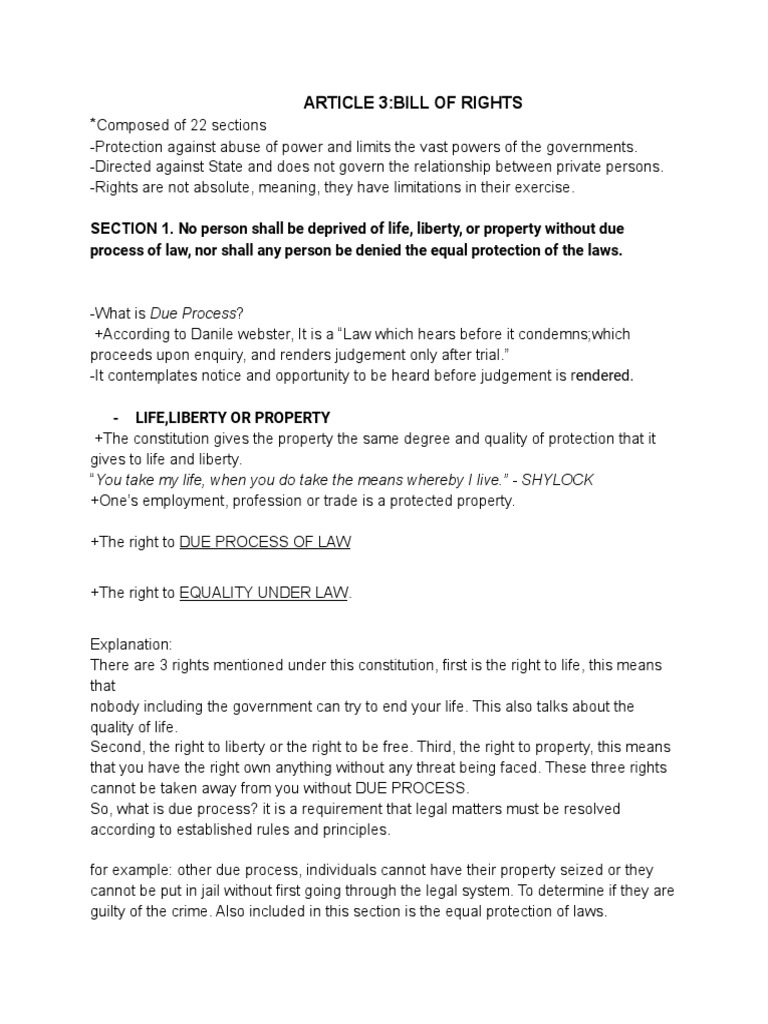 Bill of Rights Own Summary | PDF