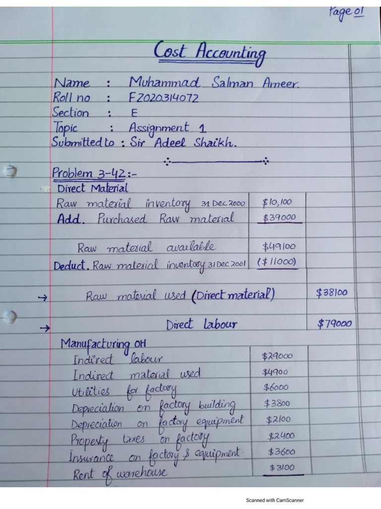 Cost Accounting Assignment 1 Pdf