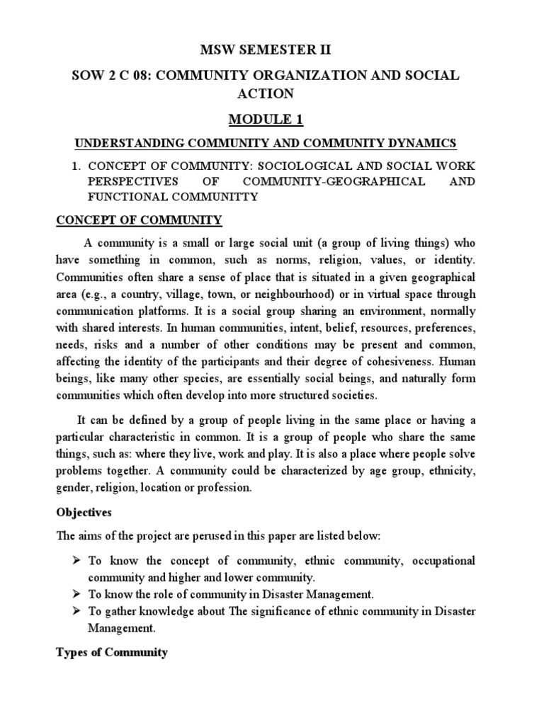 MSW Semester Ii Sow 2 C 08: Community Organization and Social Action ...