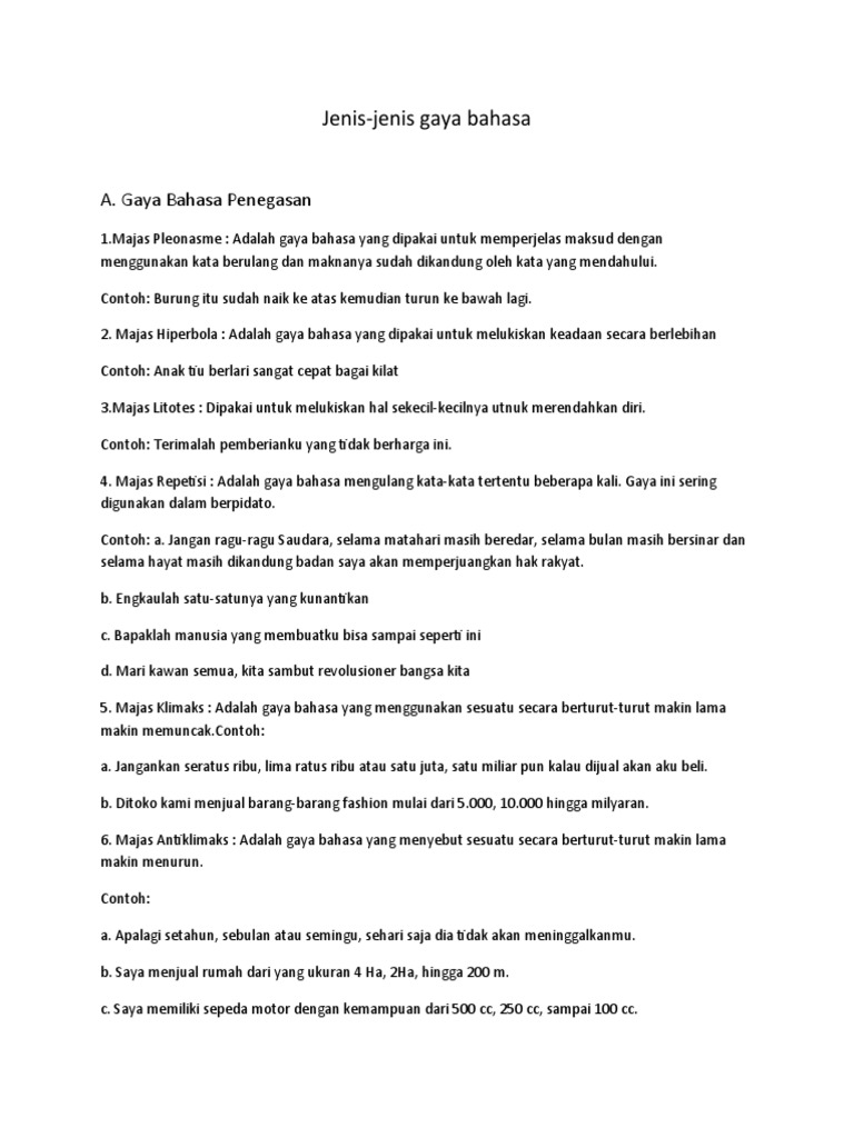Jenis Gaya Bahasa | PDF