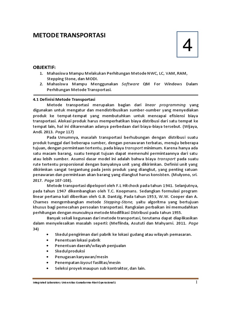 Metode Transportasi dan Solusinya | PDF | Metode & Bahan Ajar