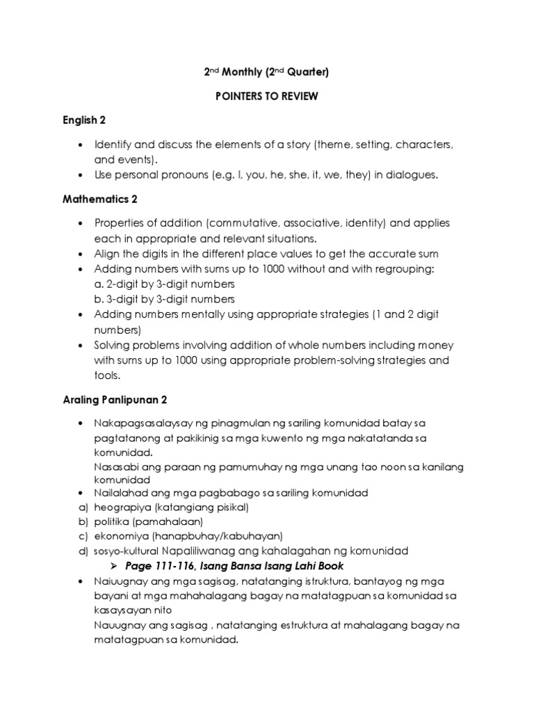 Grade 2 Q2 Pointers To Review | PDF