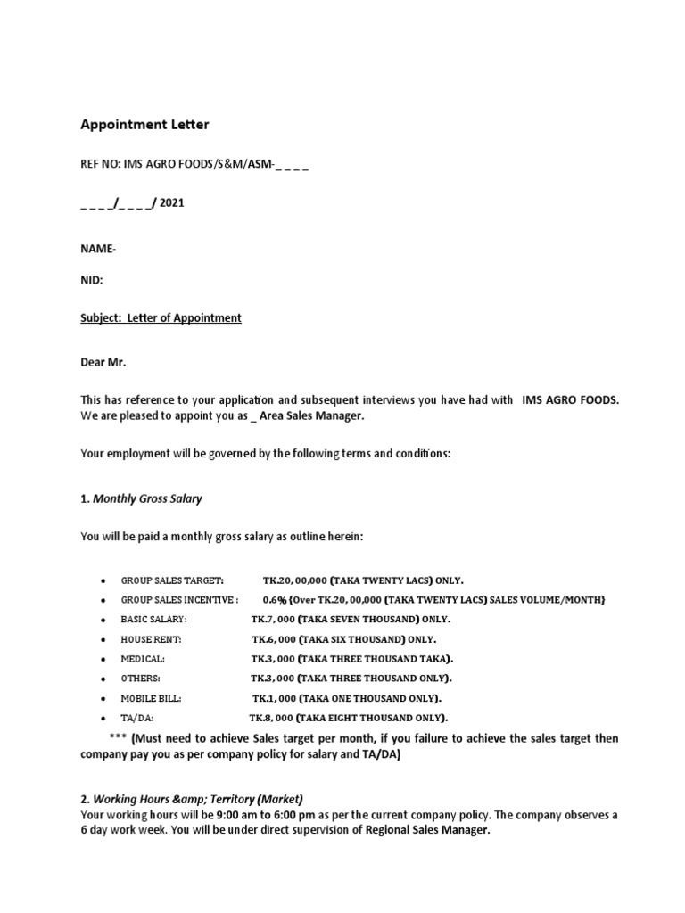 ASM-00 - Appointment Letter | PDF