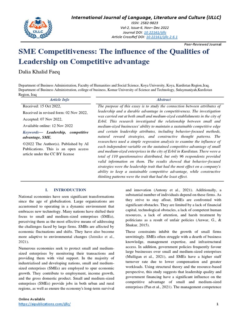 SME Competitiveness: The Influence of The Qualities of Leadership On ...