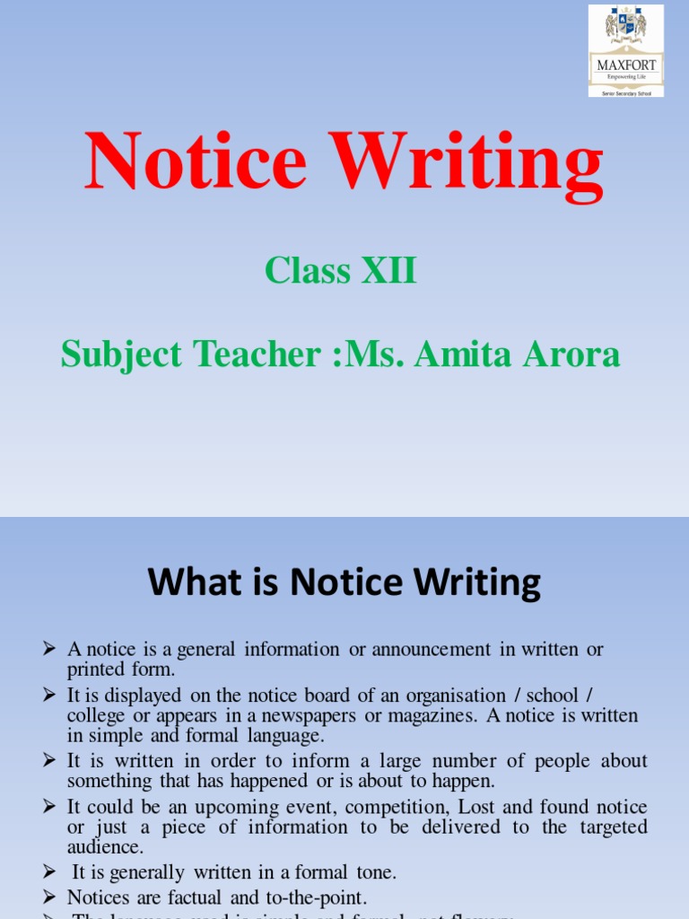 Notice Writing 3 April | PDF
