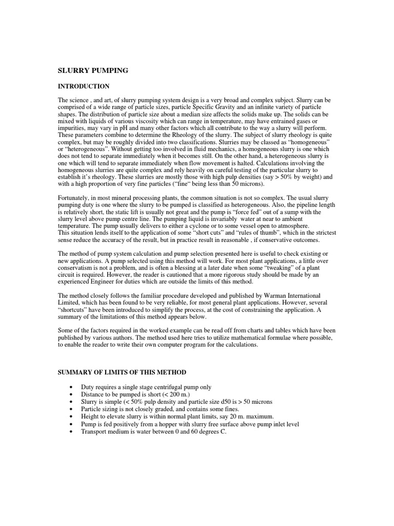 Slurry Pumping Cals | PDF | Pump | Pipe (Fluid Conveyance)