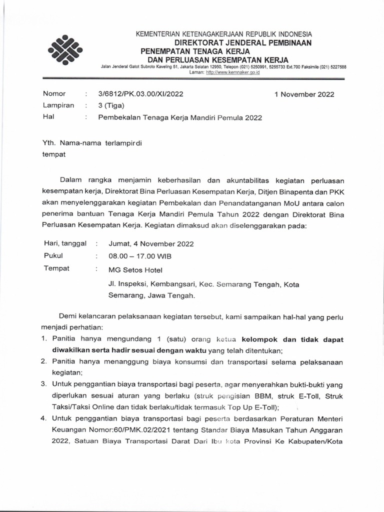 Undangan Pembekalan TKM Pemula-Jateng - 4 Nov 2022 | PDF