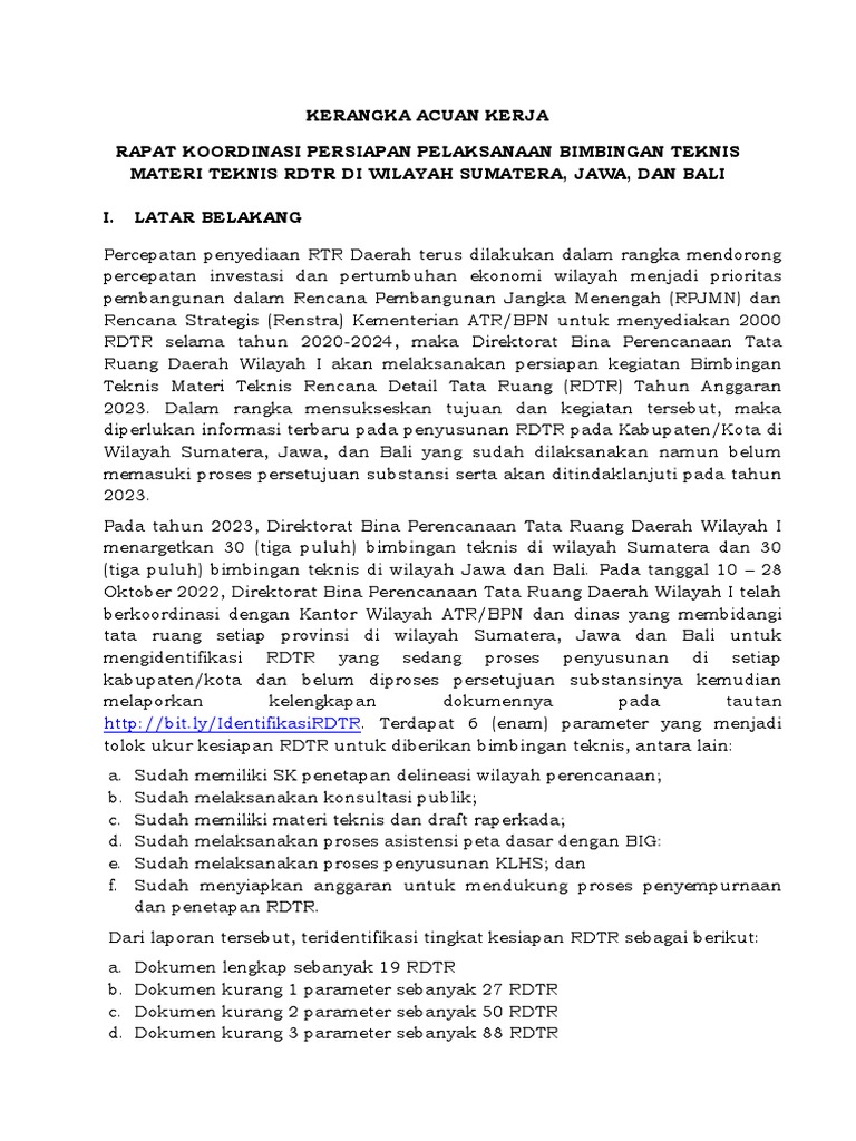 MINI TOR KEGIATAN RAKOR BIMTEK 2023 - Edt | PDF