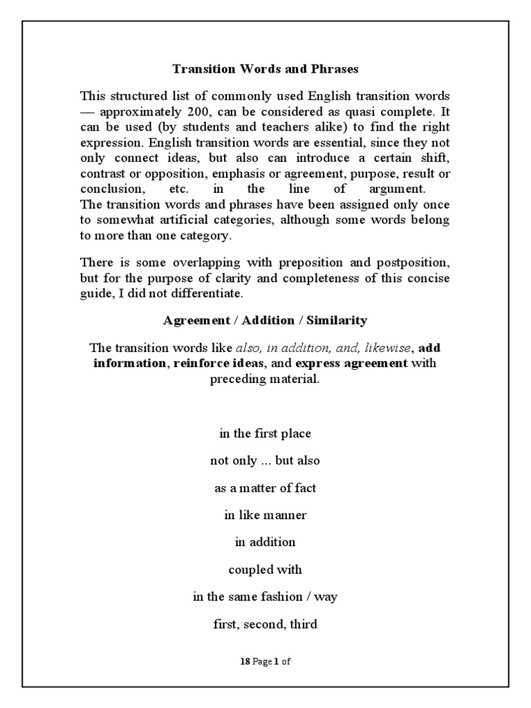 Essential English Transition Words | PDF | Reason | English Language