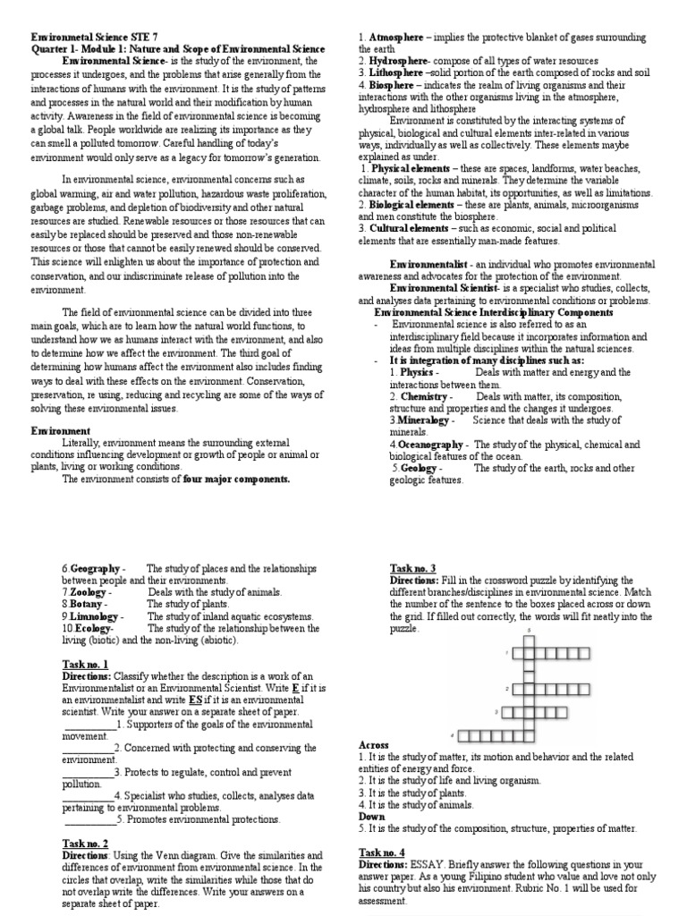Environmetal Science Ste 7 Quarter 1 Module 1 2 | PDF | Natural ...