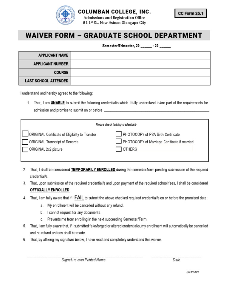 CC Form 25 - Waiver Form v.3 - G-Space | PDF