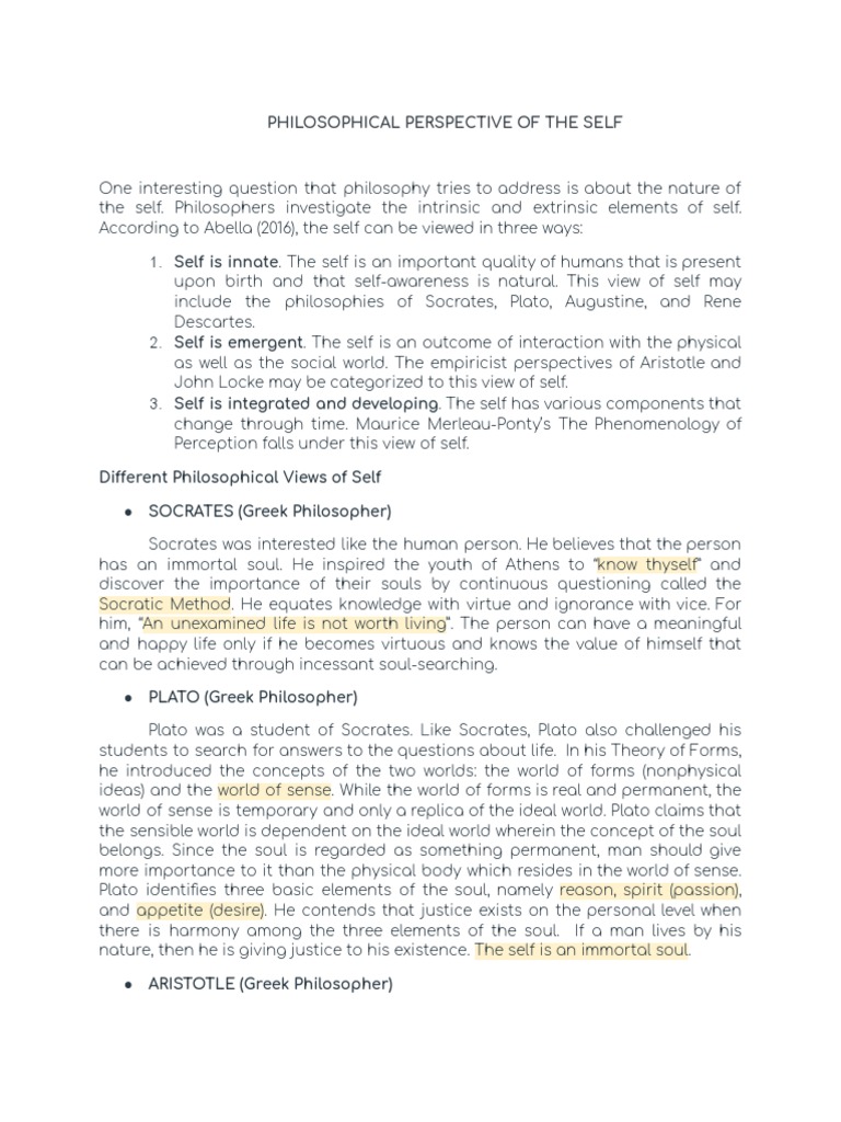 Uts Module 1 Philosophical Perspective of The Self | PDF | Soul | Experience