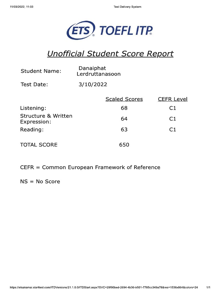 TOEFL Itp Test Result | PDF