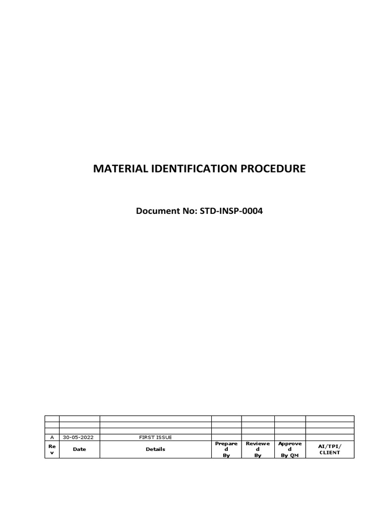 STD-InSP-0004 (Material Identification Proceudre) | PDF