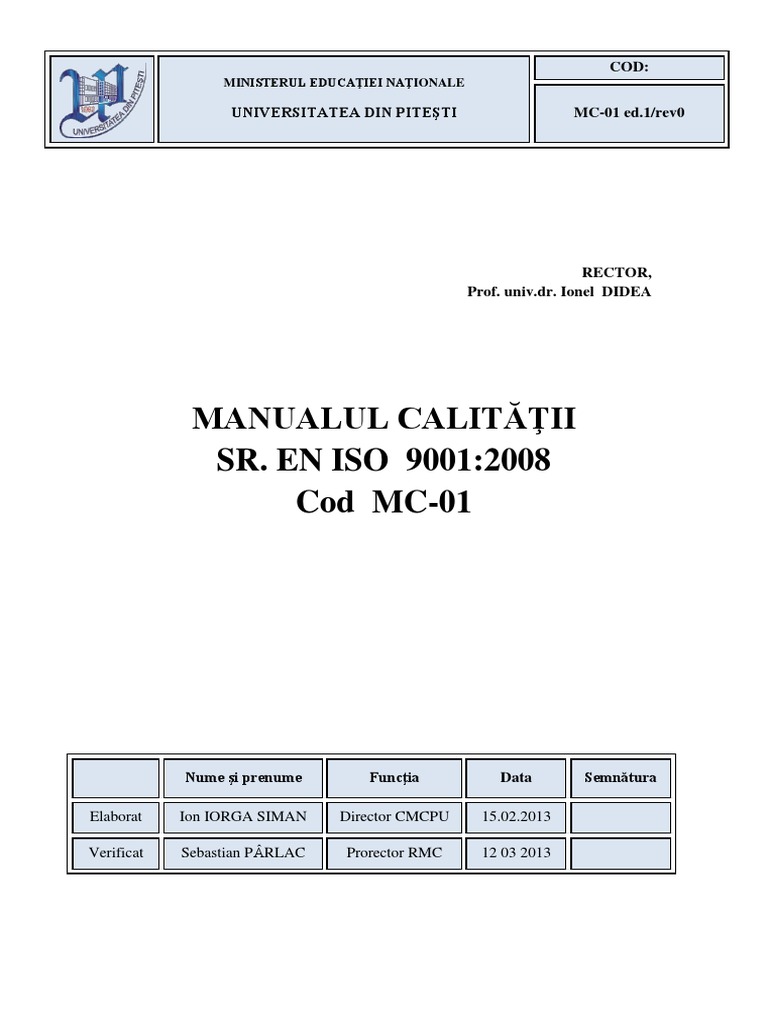 Manualul Calitatii | PDF