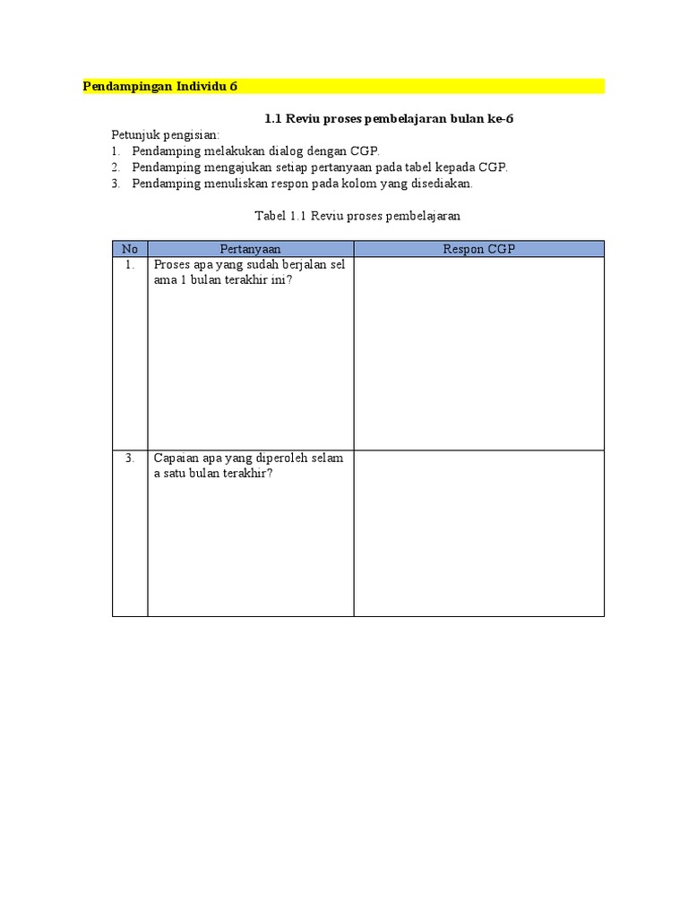 Instrumen Pendampingan Individu 6 - CGP | PDF