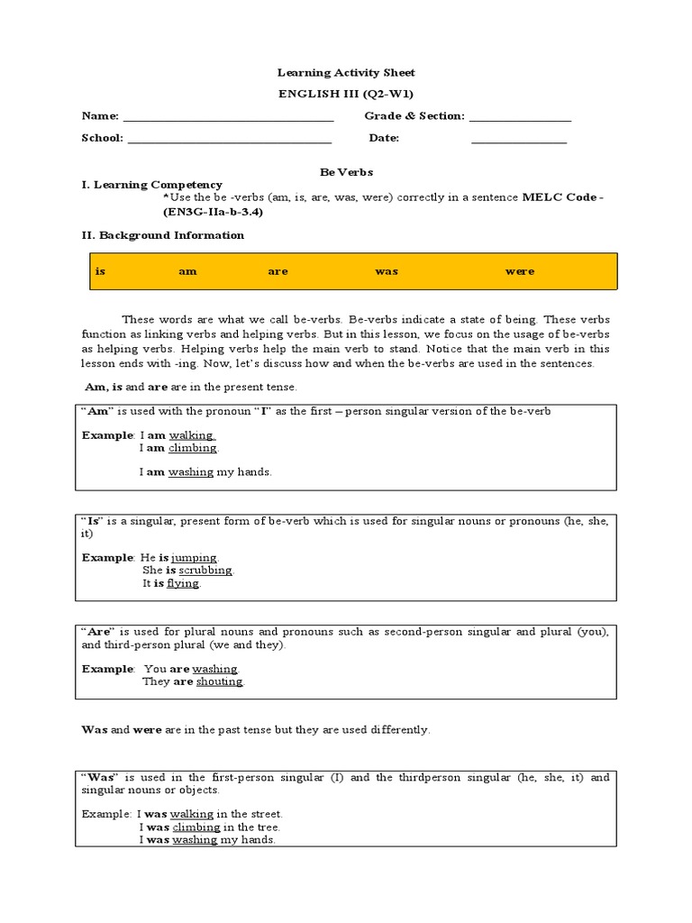 Las English 3 (Q2-W1) | PDF | Grammatical Number | Verb