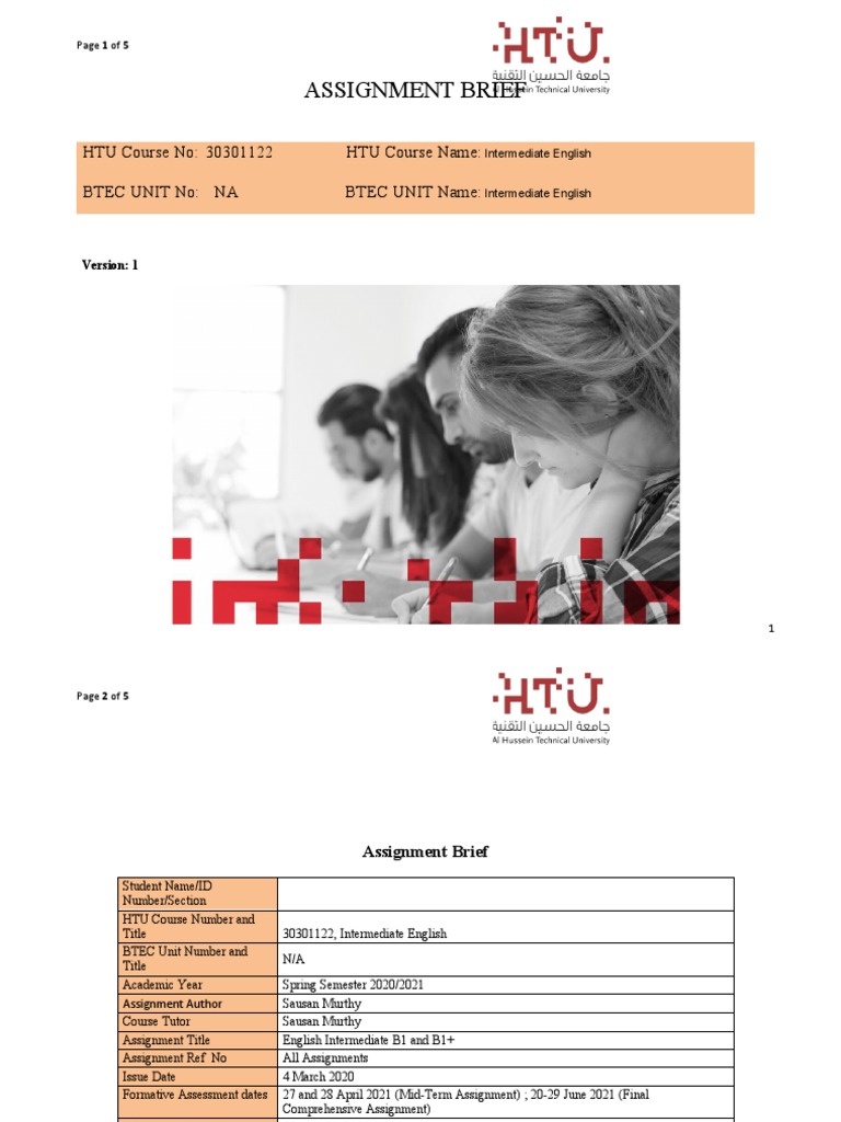 Assignment Brief Form English 122 Intermediate Spring Semester 2020 ...