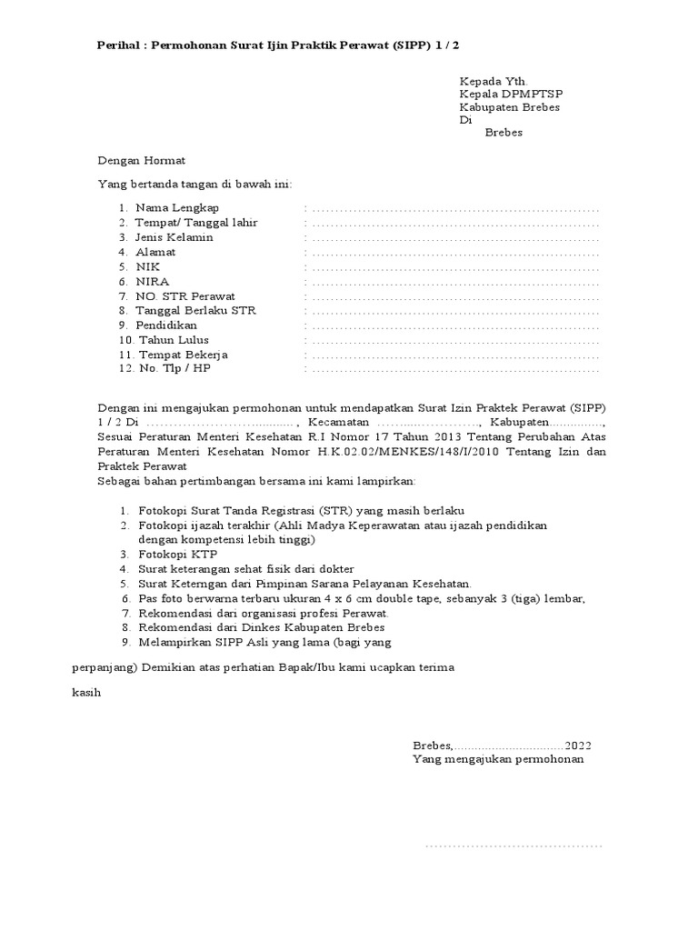 Formulir Permohonan Kepala DPMPTSP | PDF