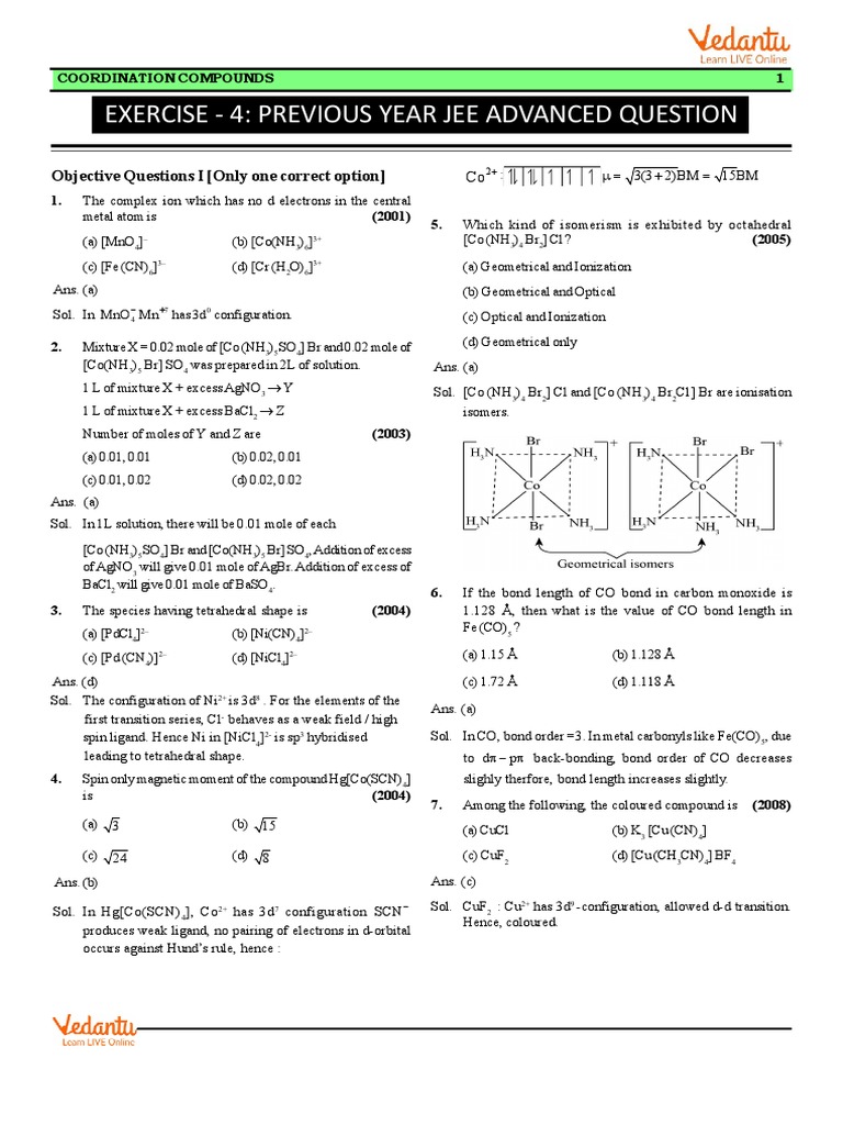 Co-Ordination Compound Ex-4 Solution For Vedantu Tatva | PDF | Coordination Complex | Ligand