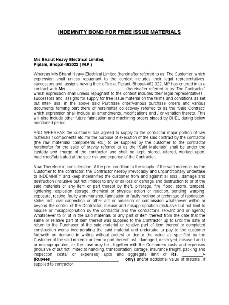 Indemnity Bond Format | PDF | Indemnity | Notary Public