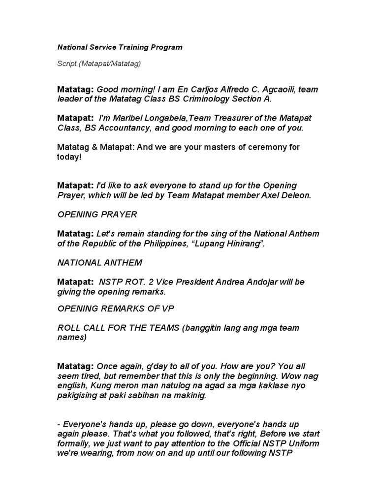 NSTP Script Final | PDF | Philippines