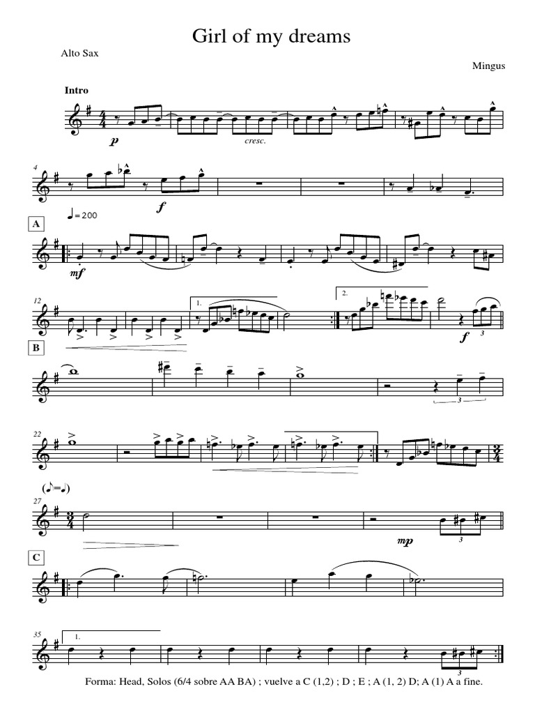 Girl of My Dreams 2017x - Alto Sax | PDF