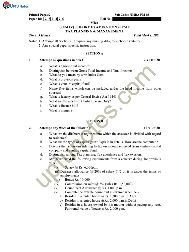 Tax Planning Management Nmbafm03 Pdf