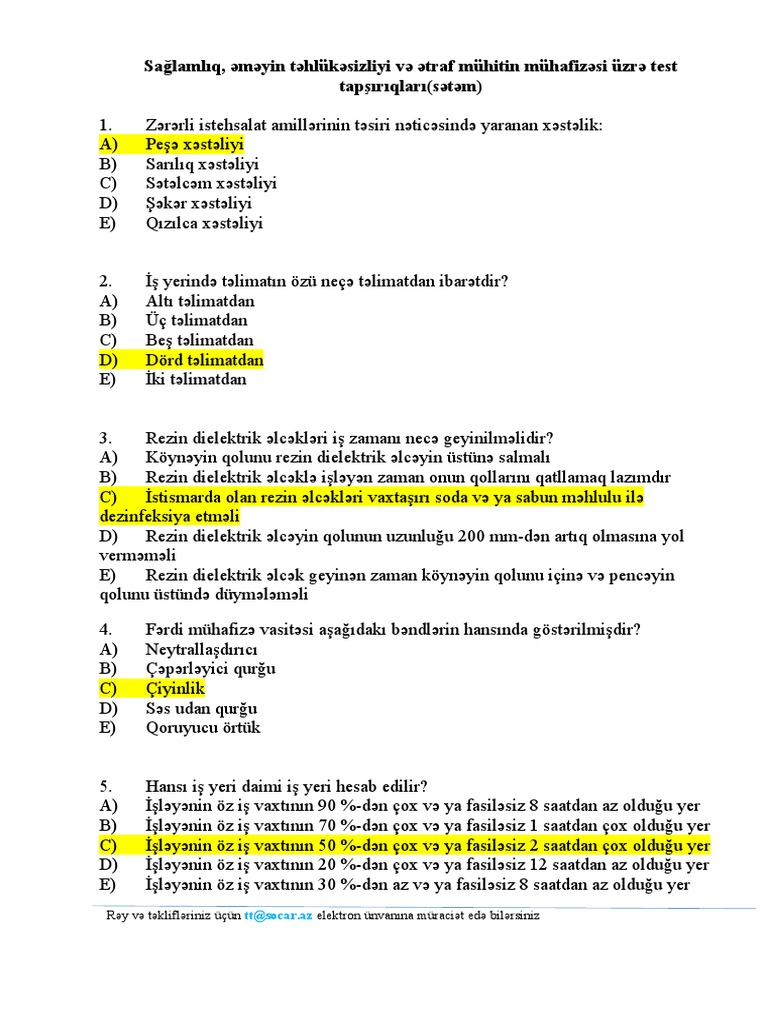 Socar (Setem-Fehle Kateqoriyasi) Cavablarla | PDF