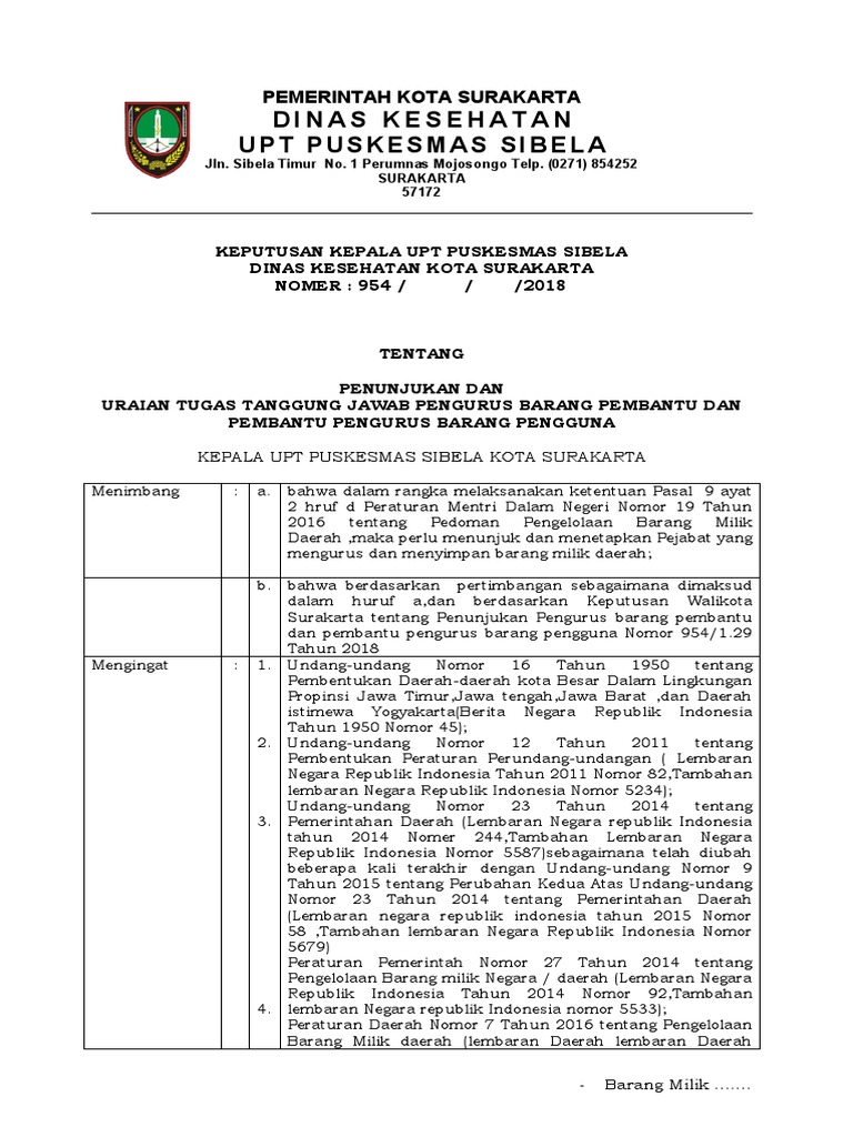 2.6.1. 1 SK Dan Uraian Tugas Pengelola Barang | PDF