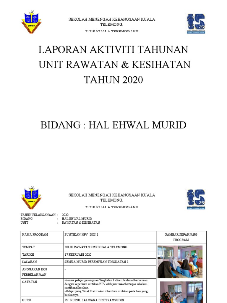 SMK Kuala Telemong Laporan Aktiviti Rawatan & Kesihatan 2020 | PDF