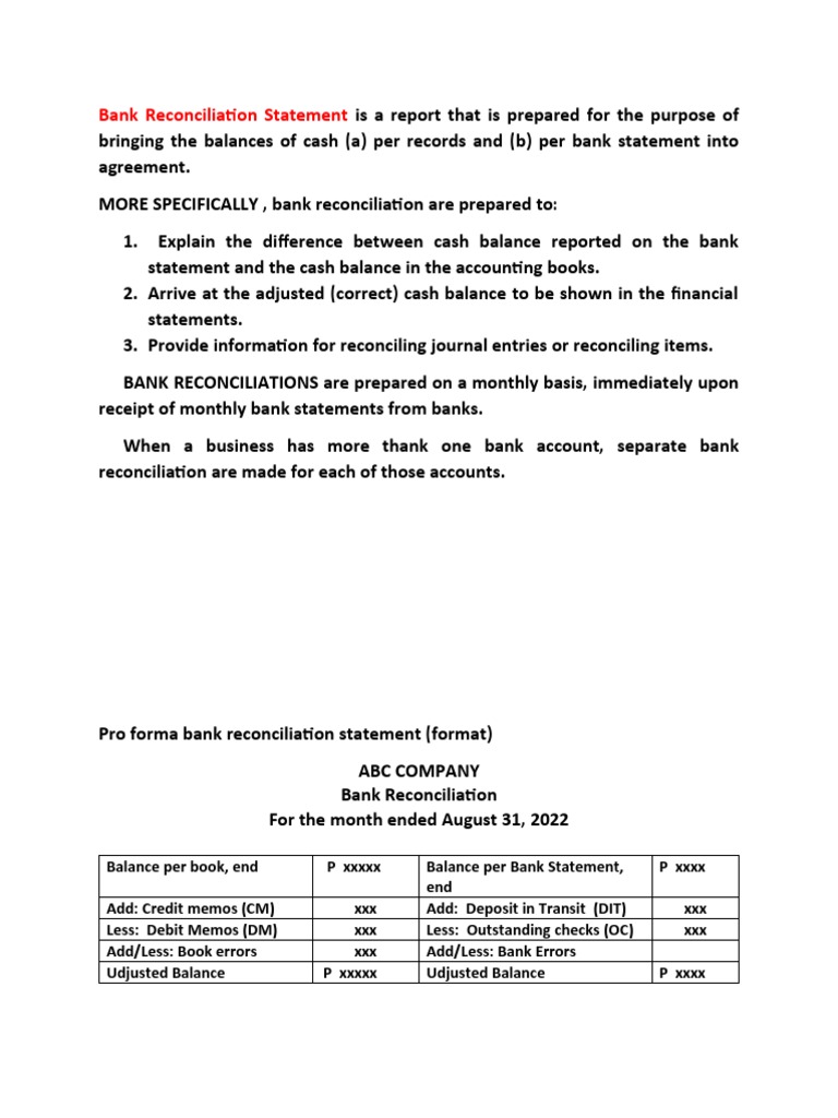 Bank Reconciliation Notes | PDF | Business | Finance & Money Management