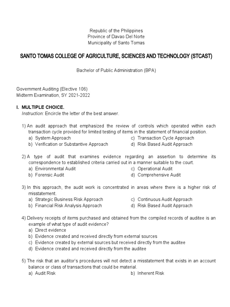 Government Audit Midterm Exam 2021-2022 | PDF | Financial Audit | Audit