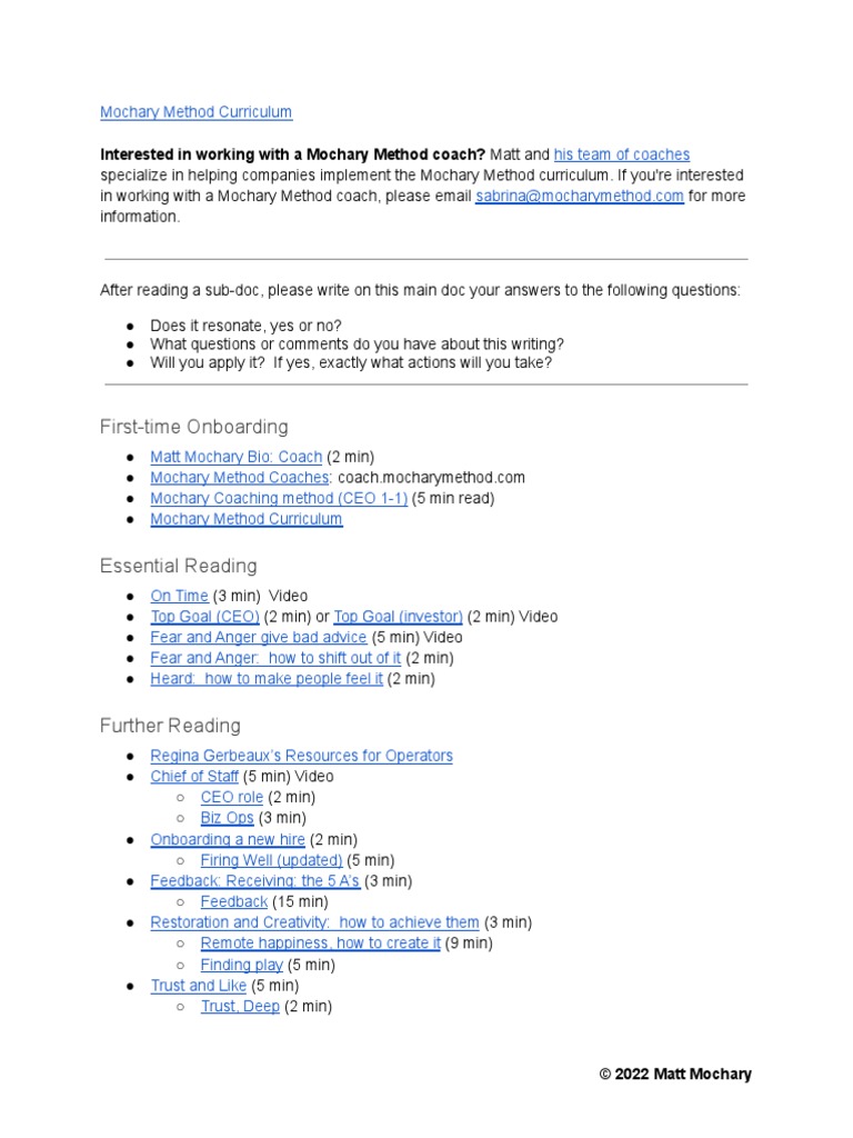 Mochary Method Curriculum | PDF | Psychology | Business