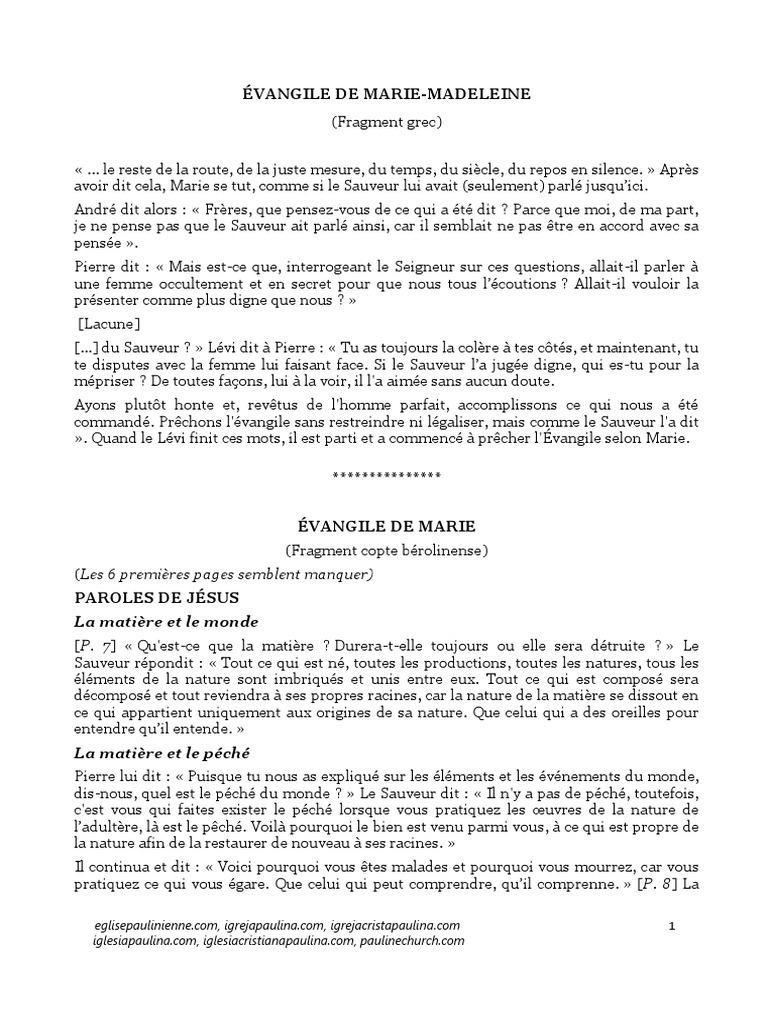 Évangile de Marie-Madeleine | PDF | Jésus | Évangile selon Jean