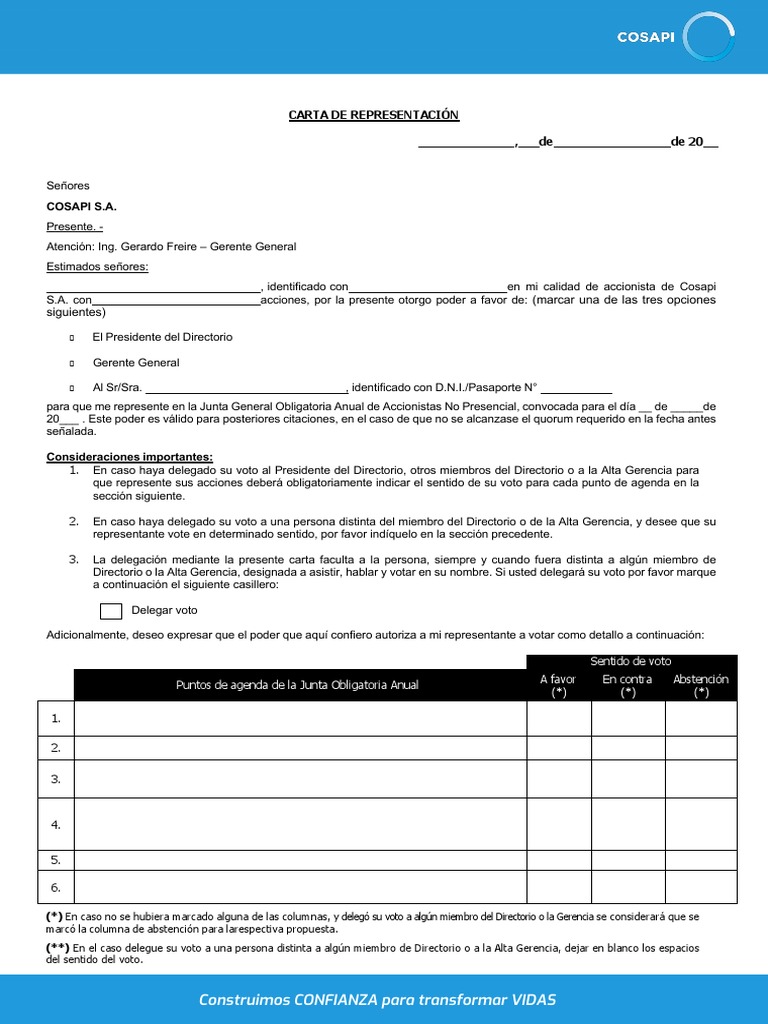 Carta Representacion Cosapi | PDF