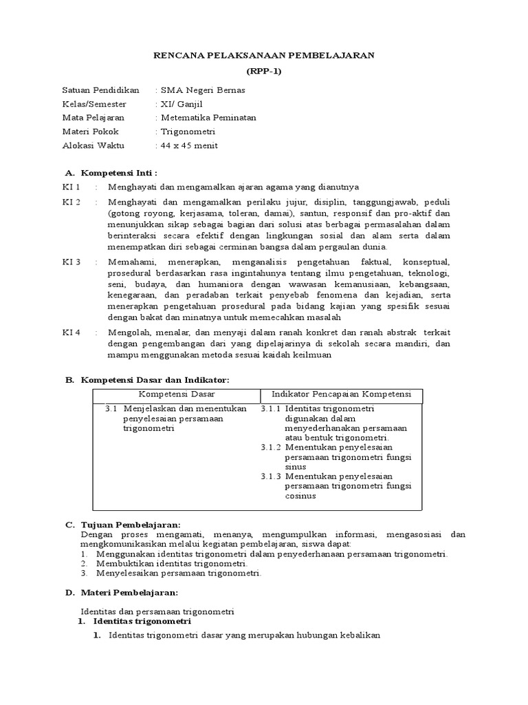 RPP Trigonometri | PDF