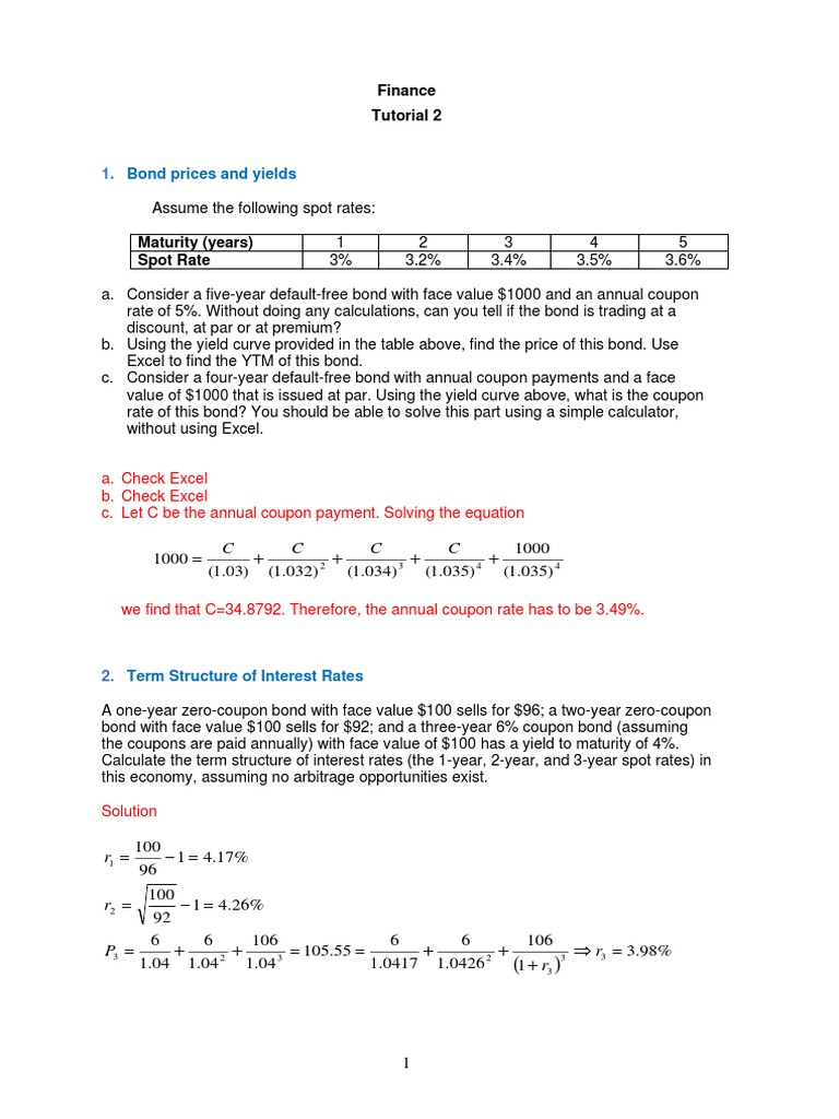 Tutorial 2 - Solutions | PDF | Bonds (Finance) | Yield Curve