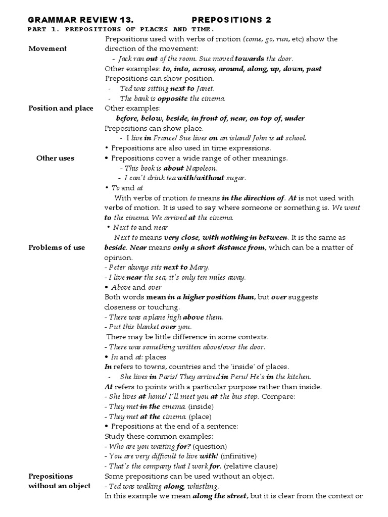 Prepositions: Usage and Practice Guide | PDF | Preposition And ...