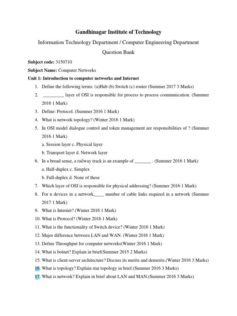 Computer Networks Question Bank 3150710 | PDF