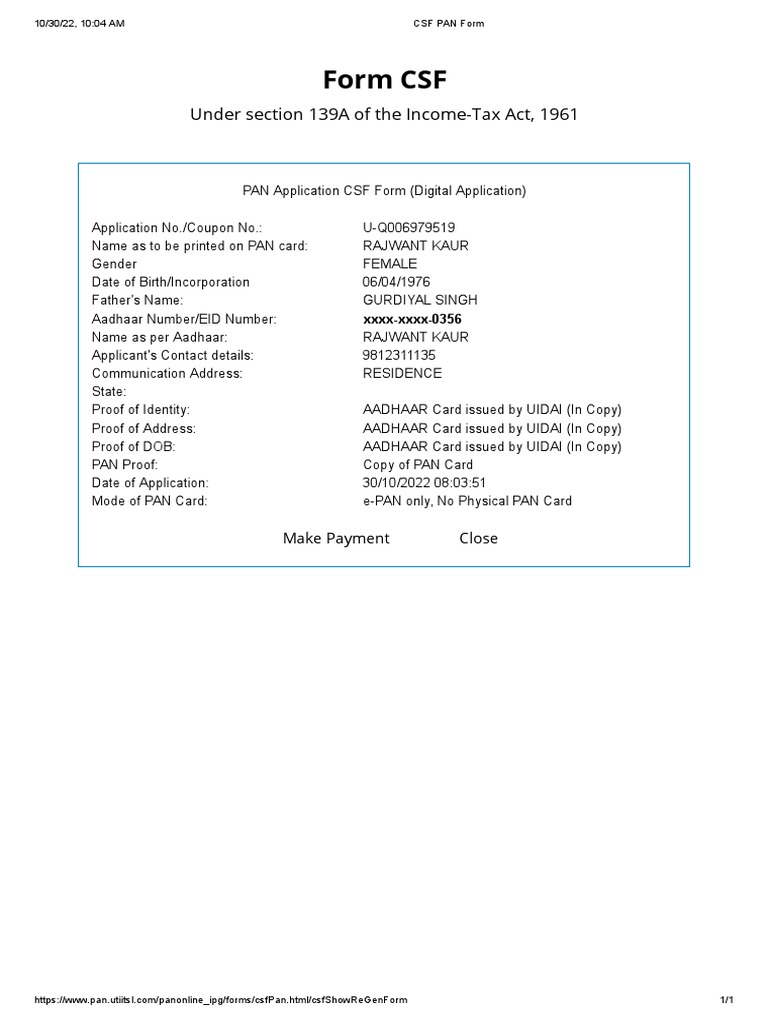CSF Pan Form | PDF