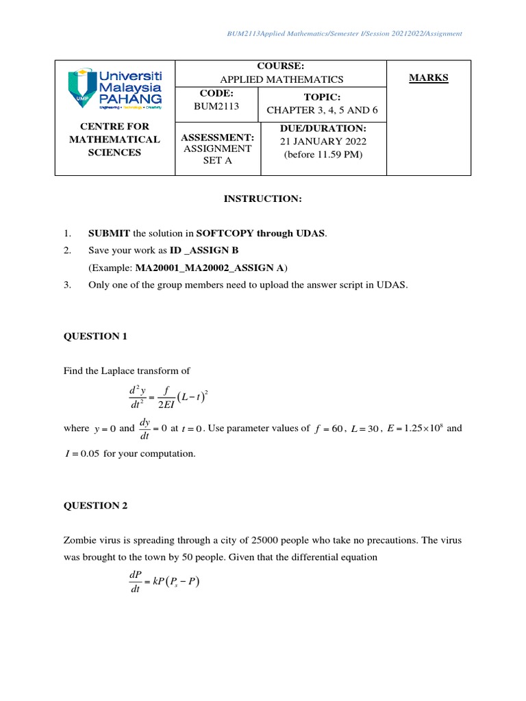 Assignment Set A | PDF | Equations | Applied Mathematics