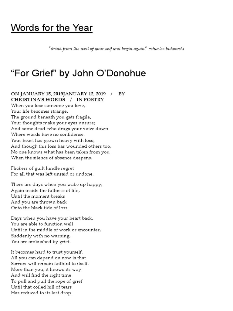 “For Grief” by John O’Donohue – Words for the Year | PDF