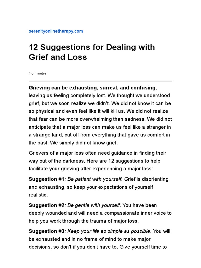 12 Suggestions For Dealing With Grief and Loss | PDF | Grief | Psychology
