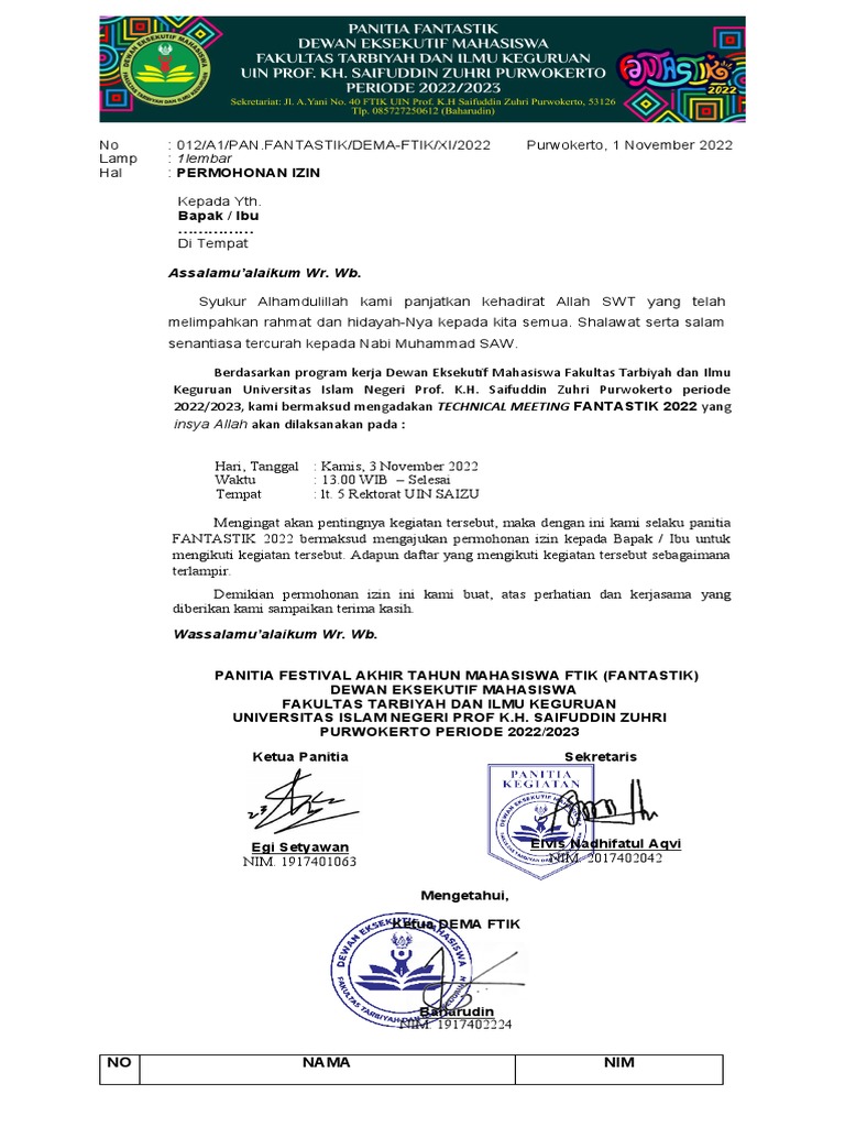 012 Surat Dispen TM Fantastik | PDF