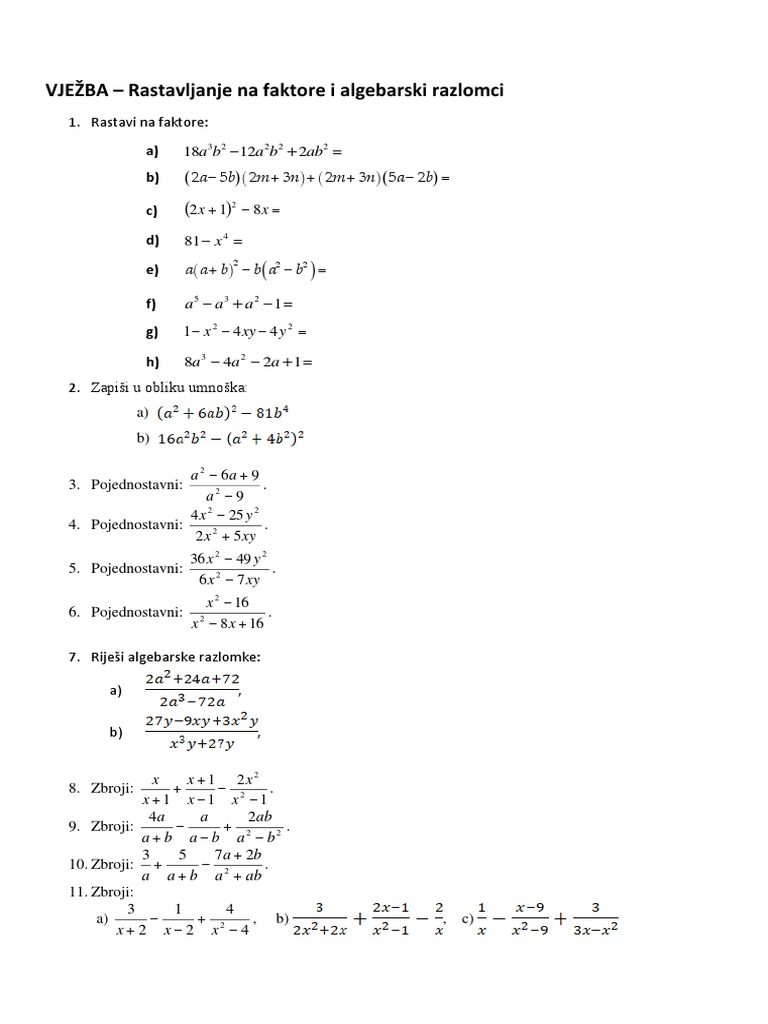 algebarski razlomci i faktorizacija | PDF